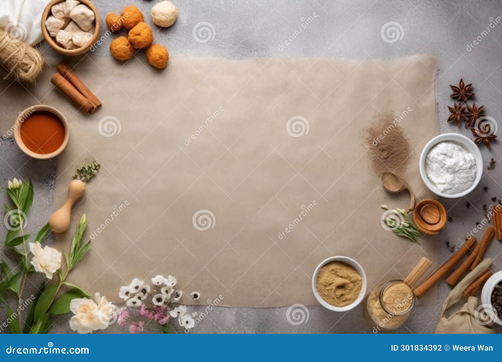 Rustic Baking Ingredients Layout with Copy Space Stock Illustration ...