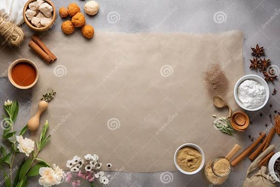 Rustic Baking Ingredients Layout with Copy Space Stock Illustration ...