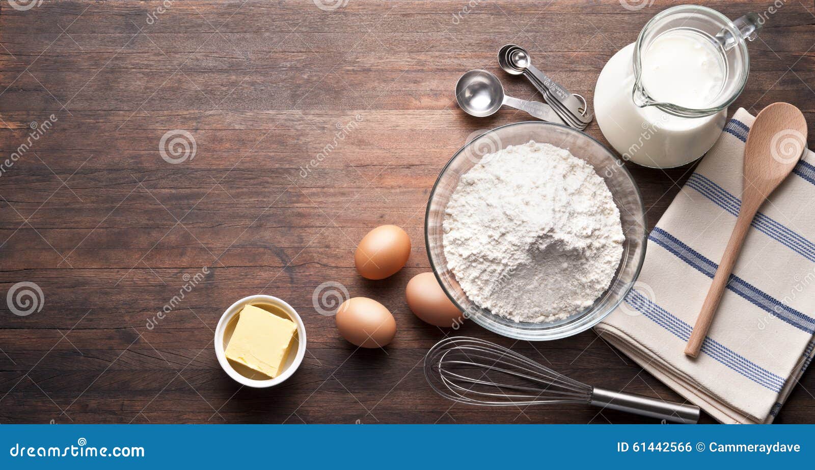 Baking Ingredients Eggs, Flour, Sugar, Butter, Yeast. Food Background ...