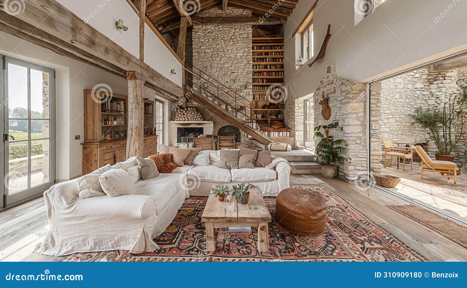 Rustic Barn Conversion with Exposed Beams and Modern Touches Stock ...