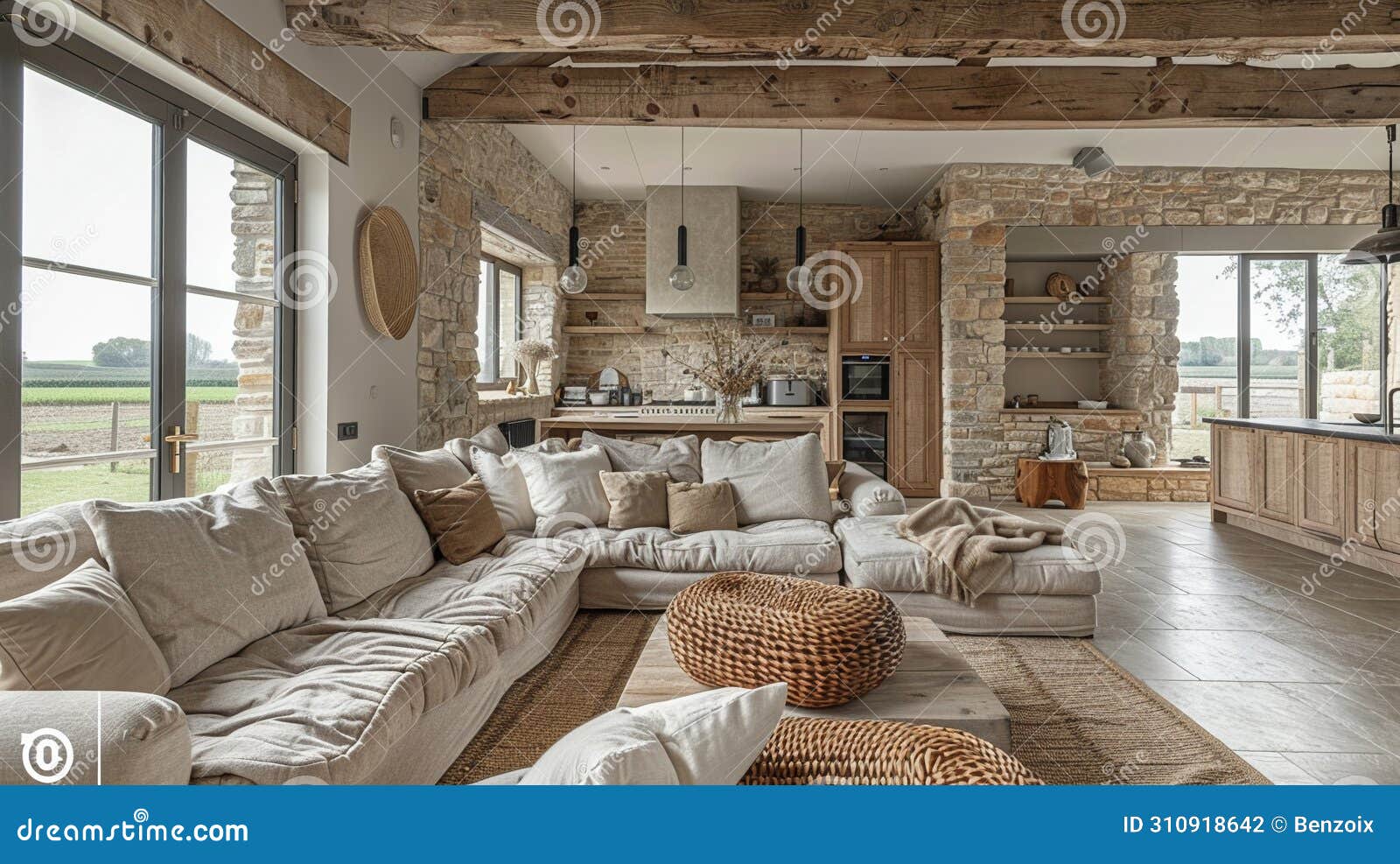Rustic Barn Conversion with Exposed Beams and Modern Touches Stock ...