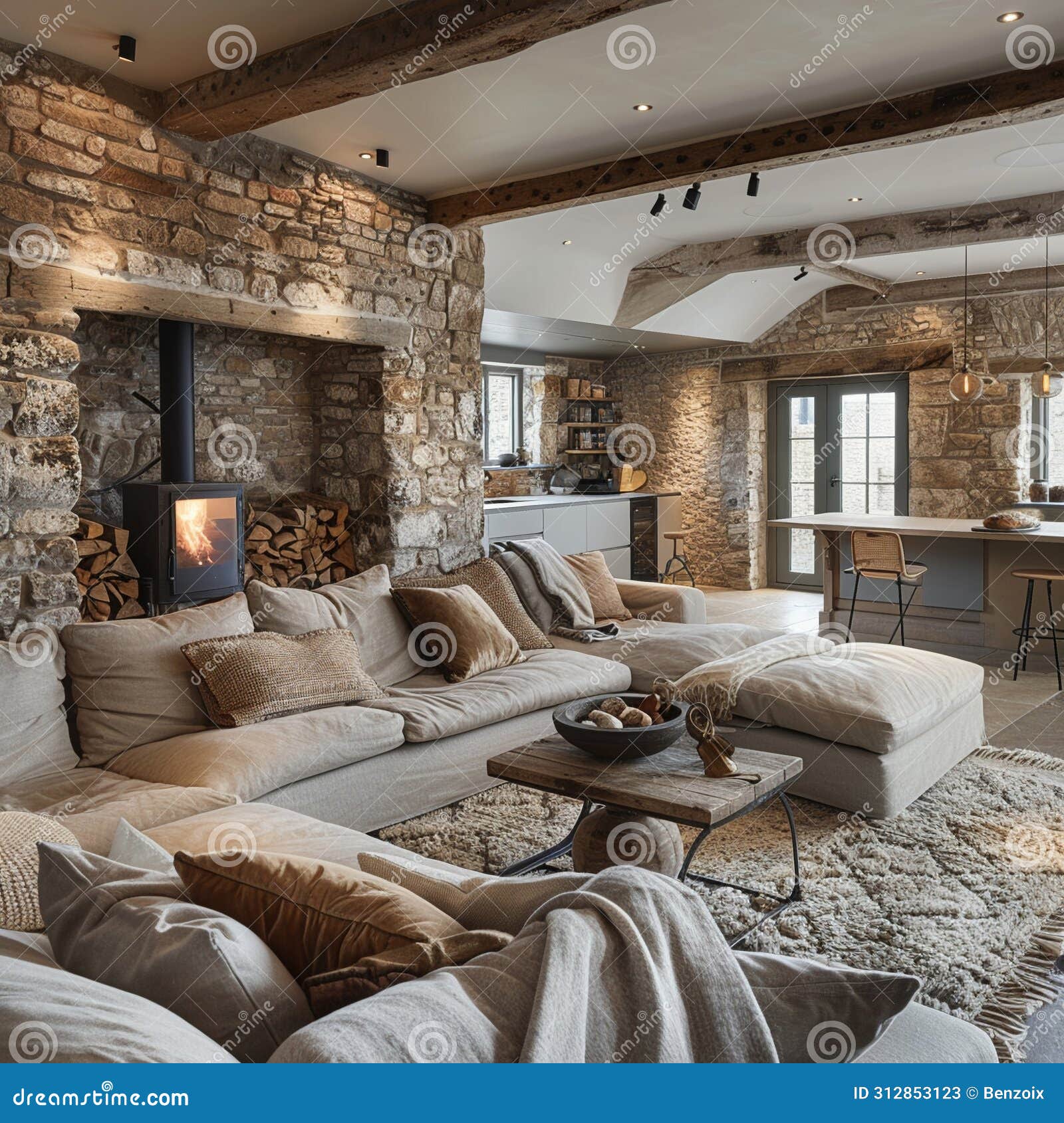 Rustic Barn Conversion with Exposed Beams and Modern Touches Stock ...