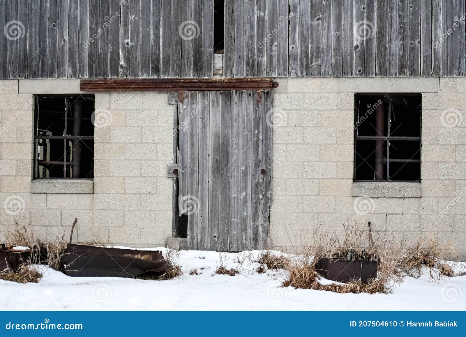 Rustic Barn Door with Windows Stock Photo - Image of windows, farm ...
