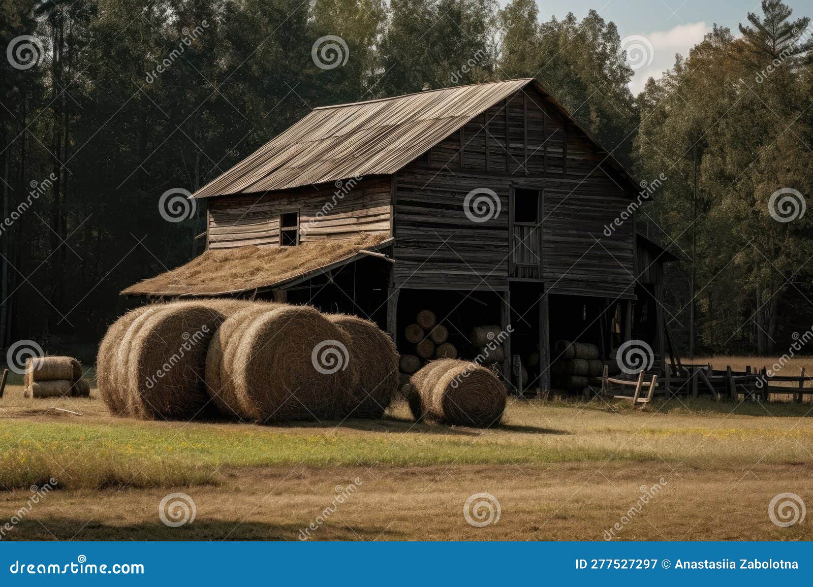 Rustic Barn with Hay Bale Stack. Generative AI Stock Illustration ...