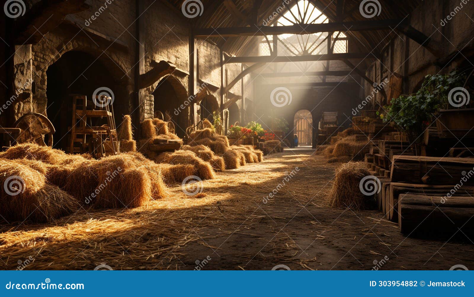 Rustic Barn, Haystack, Farmer, Livestock, Autumn Harvest Generated by ...