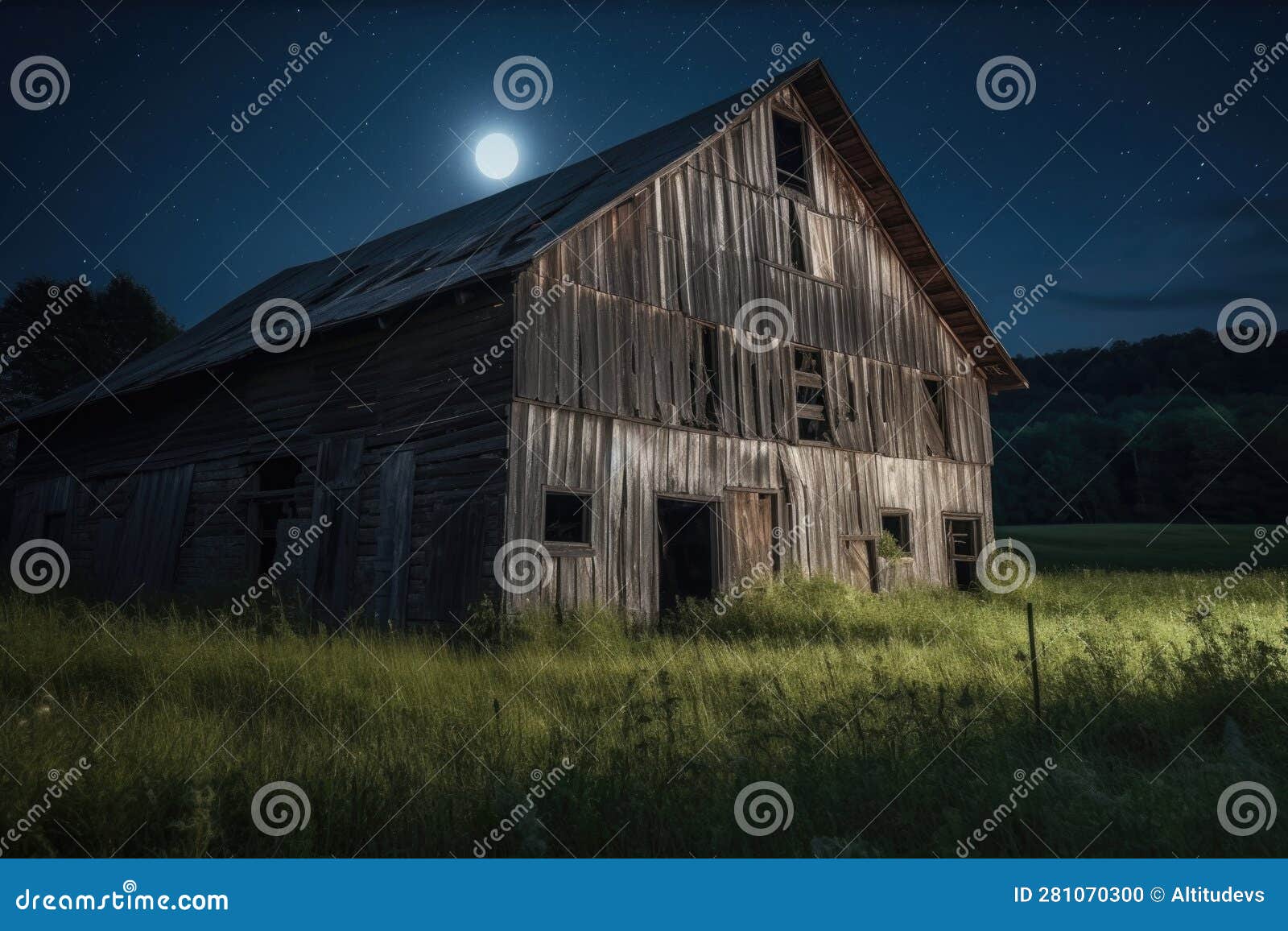 Rustic Barn in Moonlight, with the Lunar Glow Shining through the ...