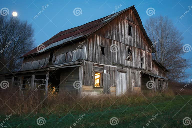 Rustic Barn in Moonlight, with the Lunar Glow Shining through the ...