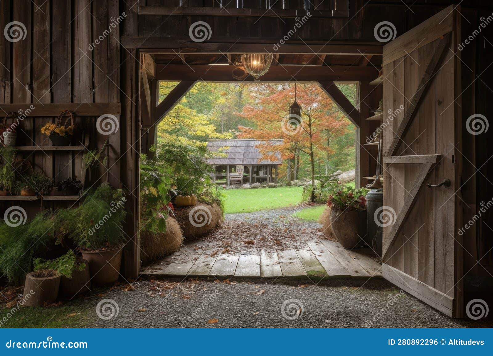 Rustic Barn with Open Door, Welcoming Visitors Stock Illustration ...