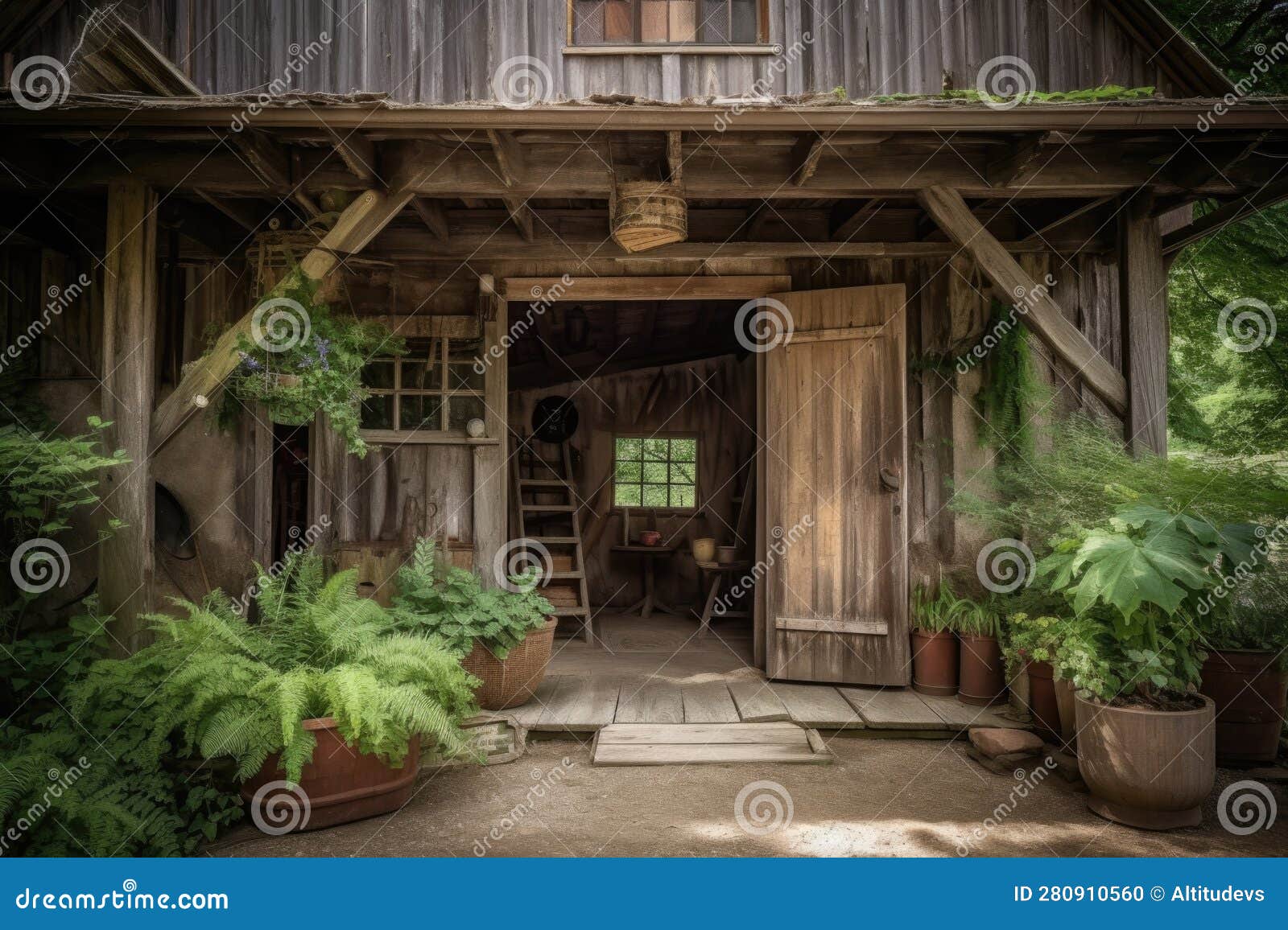 Rustic Barn with Open Door, Welcoming Visitors Stock Photo - Image of ...