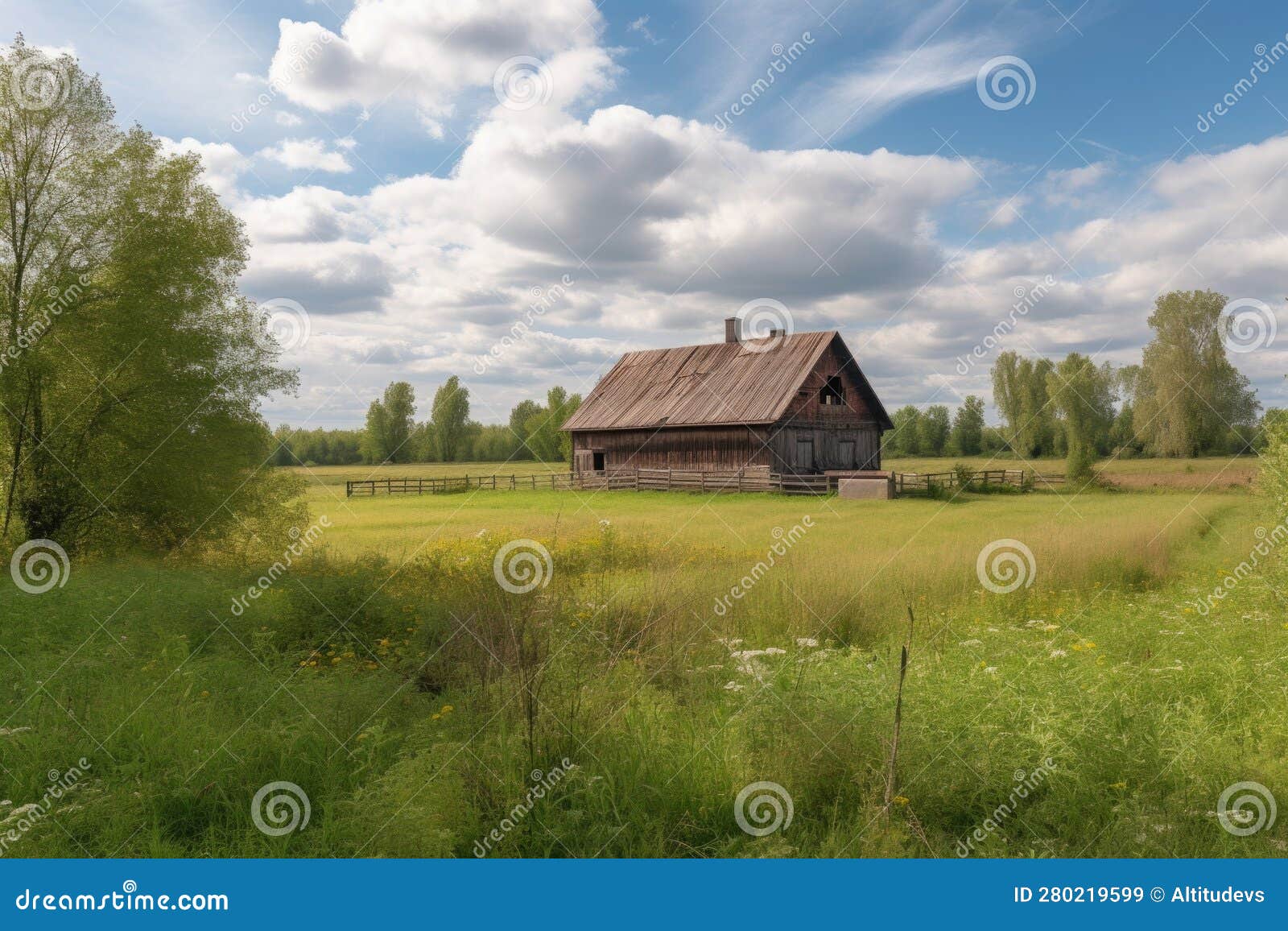 Rustic Barn Scene with a View of the Rolling Fields, Ideal for Horse ...