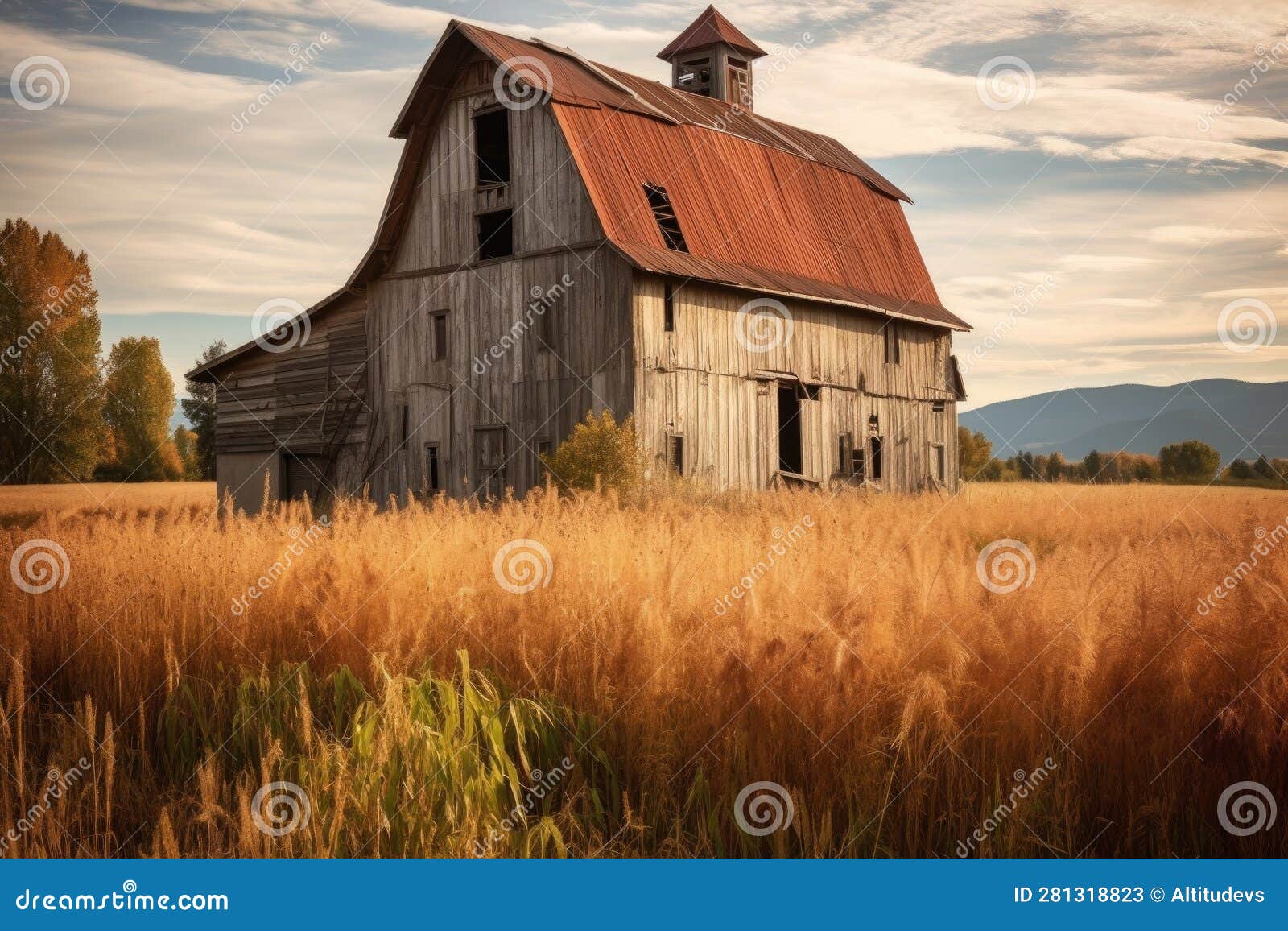 Rustic Barn with a Stone Silo in the Background Stock Illustration ...