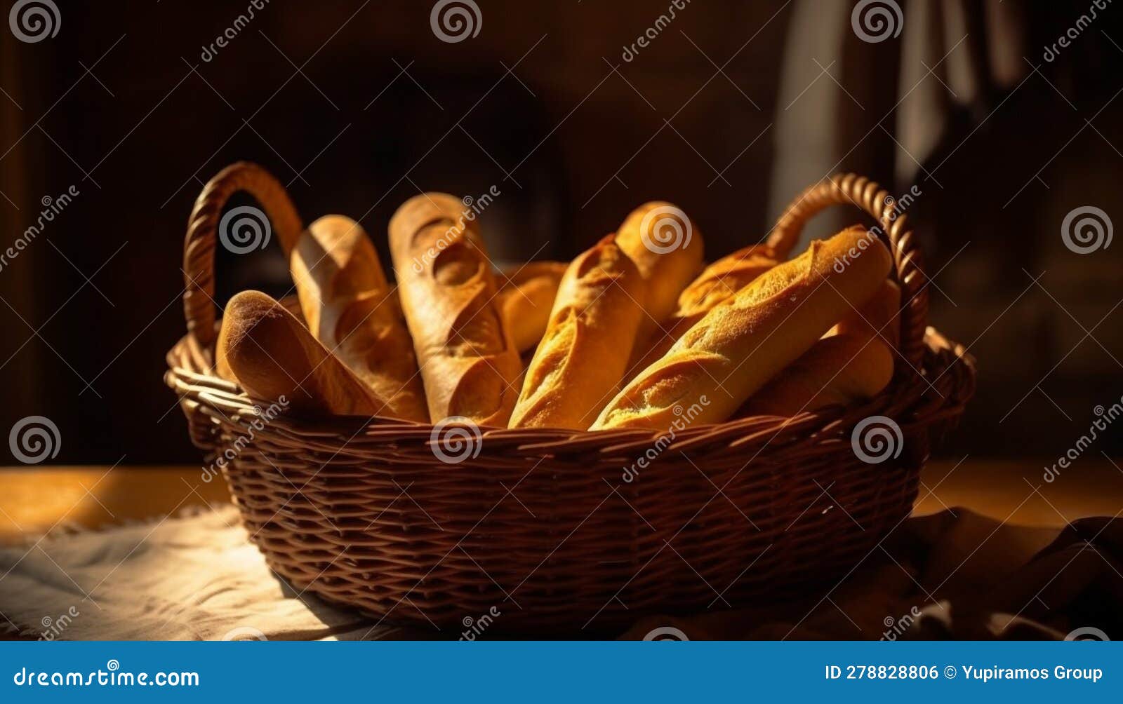 A Rustic Basket of French Baked Goods, Perfect for Lunch Generated by ...