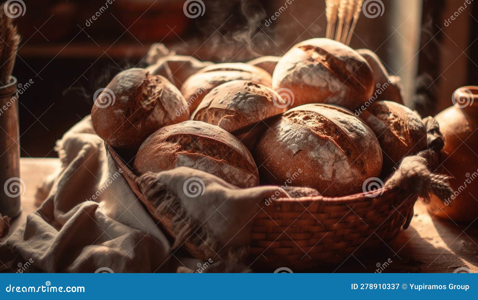 Rustic Basket of Organic Bread and Fruit, a Healthy Snack Generated by ...