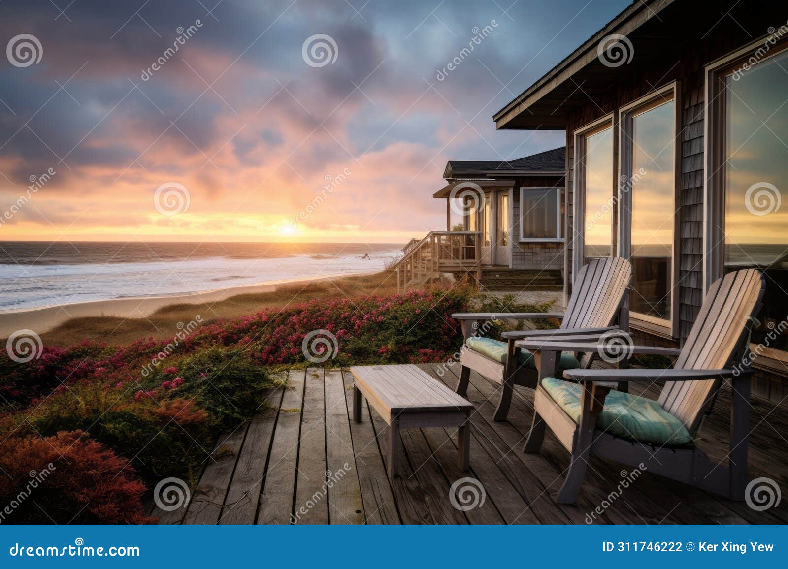 Rustic Beach Cottage with a Wooden Deck Stock Illustration ...