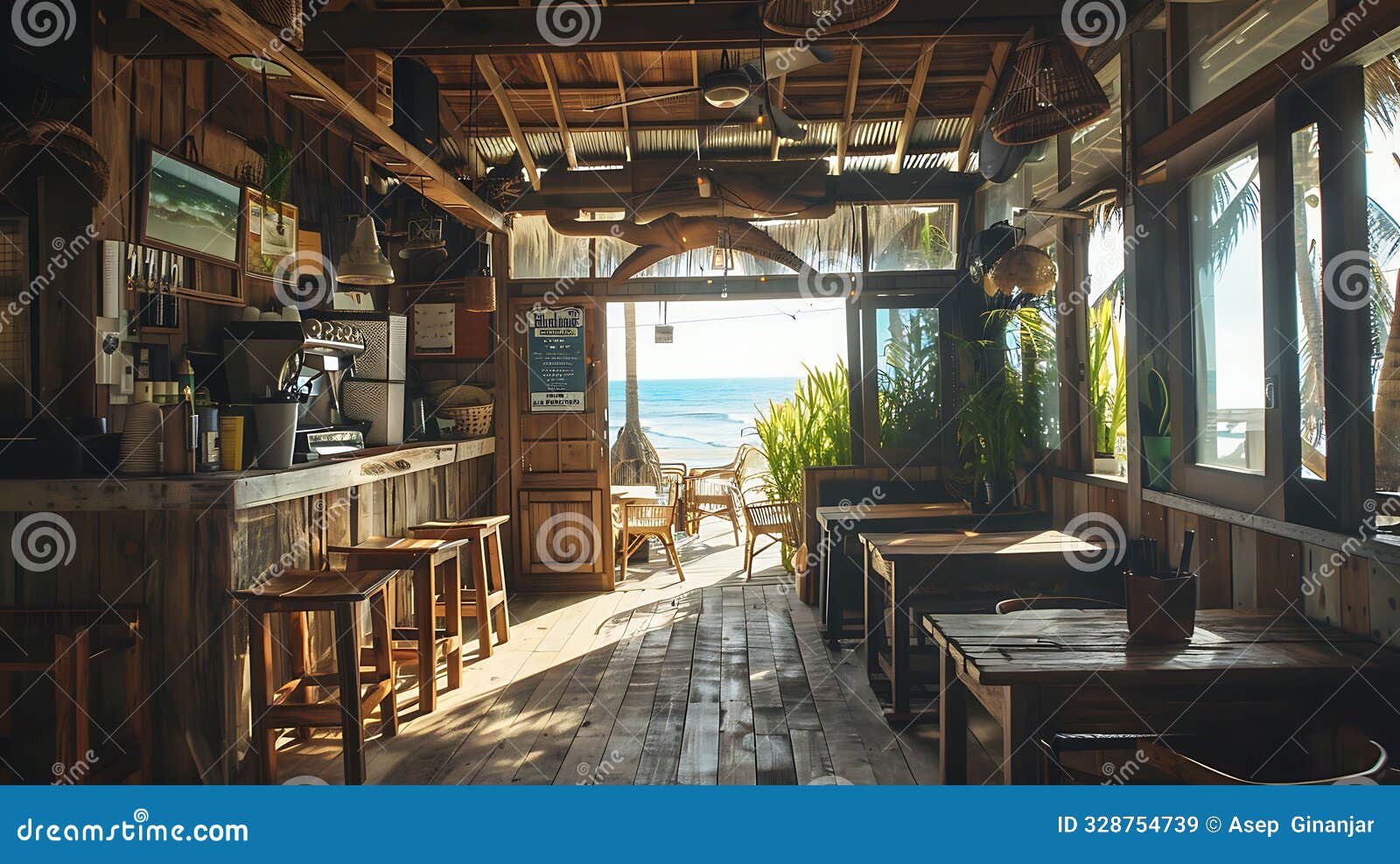 Rustic Beach Shack Cafe stock image. Image of laid, aged - 328754739