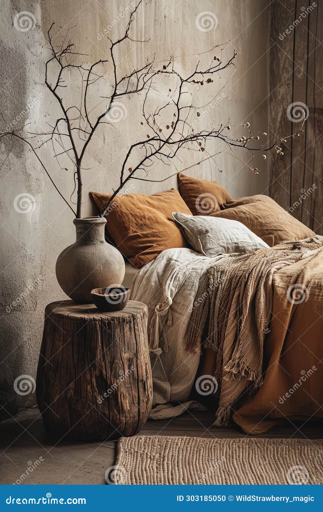 Rustic Bedroom Setup with Earthy Tones, Suitable for Lifestyle and ...