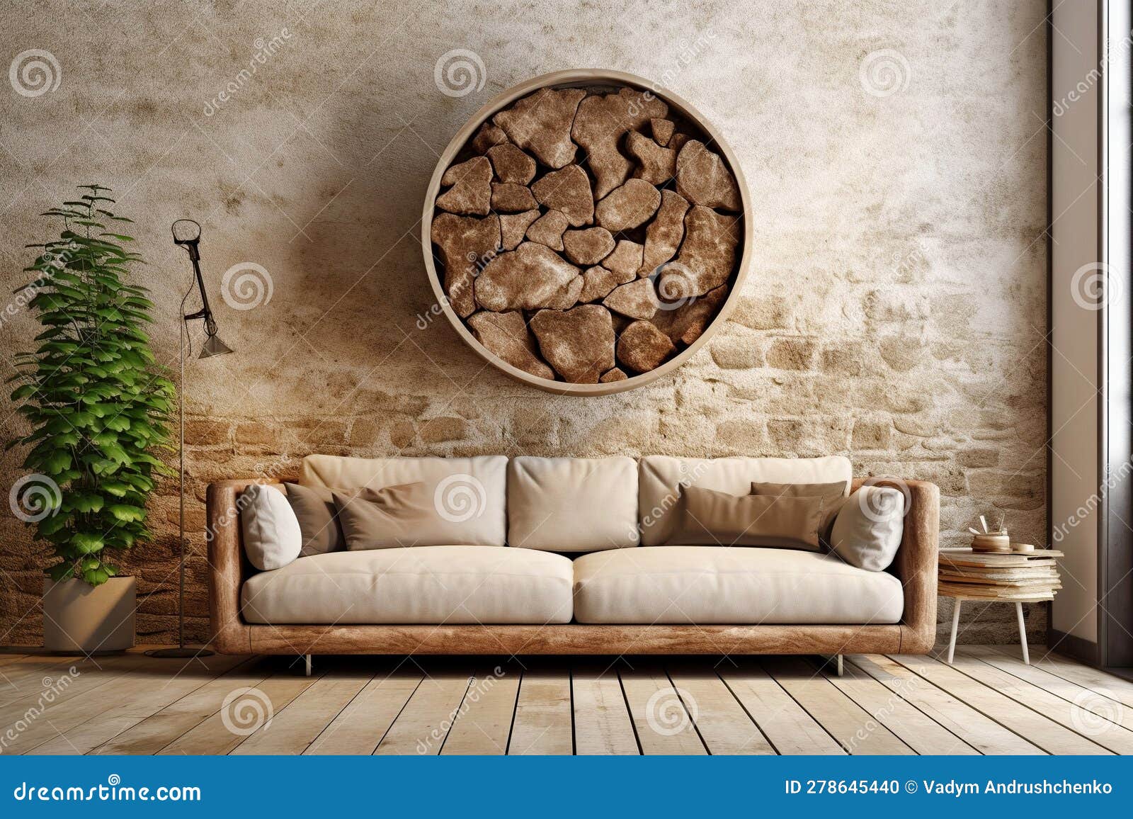 Stone Cladding Wall And Bench With Home Decor In Spacious Hallway ...