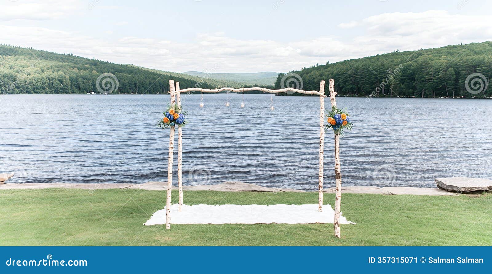 Rustic Birch Wedding Arch Lakeside Ceremony Setup Floral Decor Summer ...