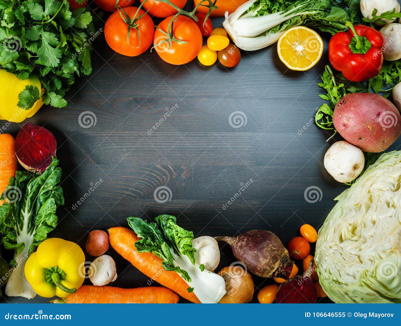 Rustic Black Background with Vegetables and Ingredients Around the ...