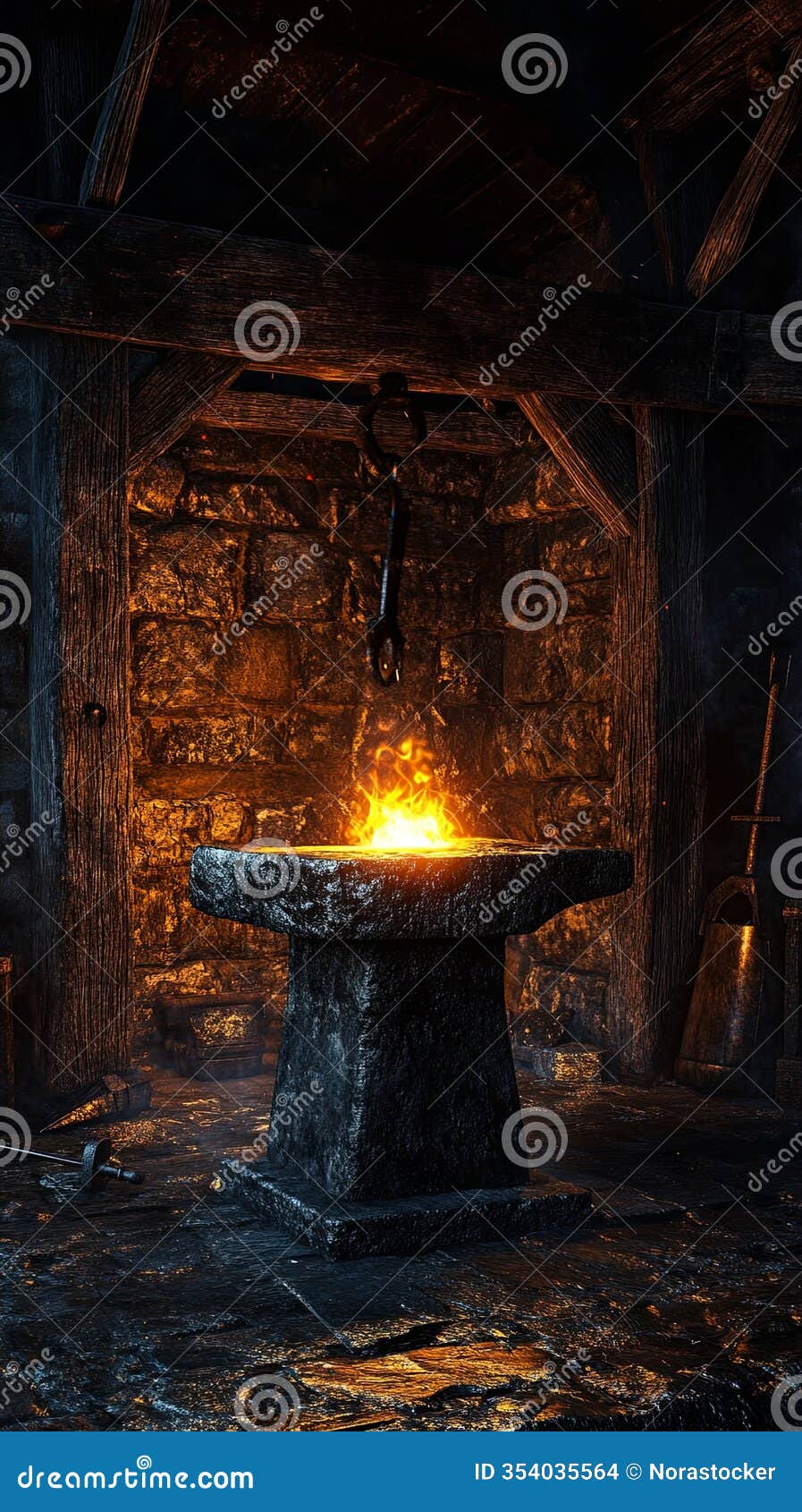 A Rustic Blacksmith S Forge with an Anvil, Hammer, and Glowing Stock ...