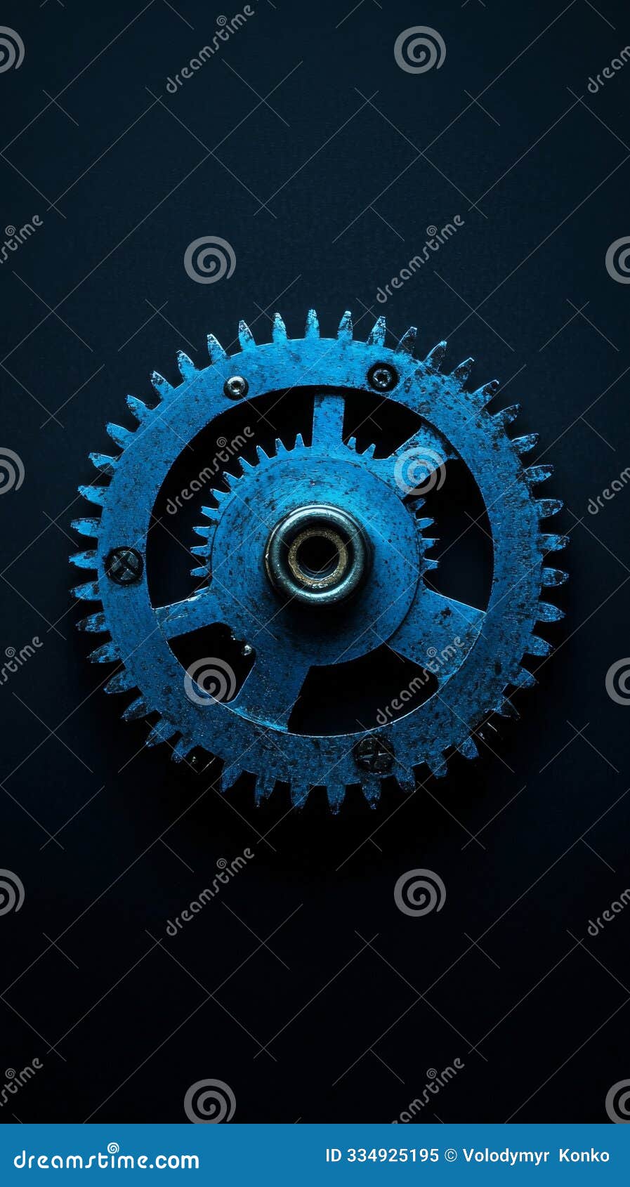Rustic Blue Gear Against Dark Background, Industrial Concept Stock ...