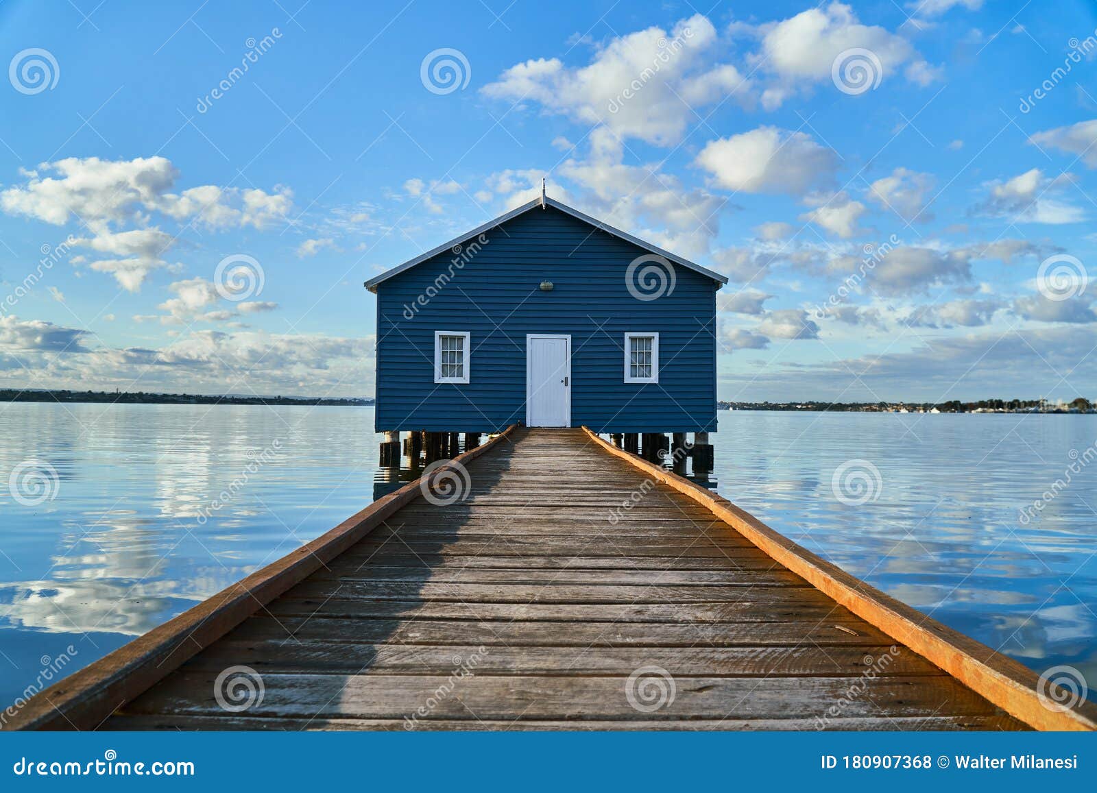 Rustic Blue House on the Water Stock Photo - Image of crawley ...