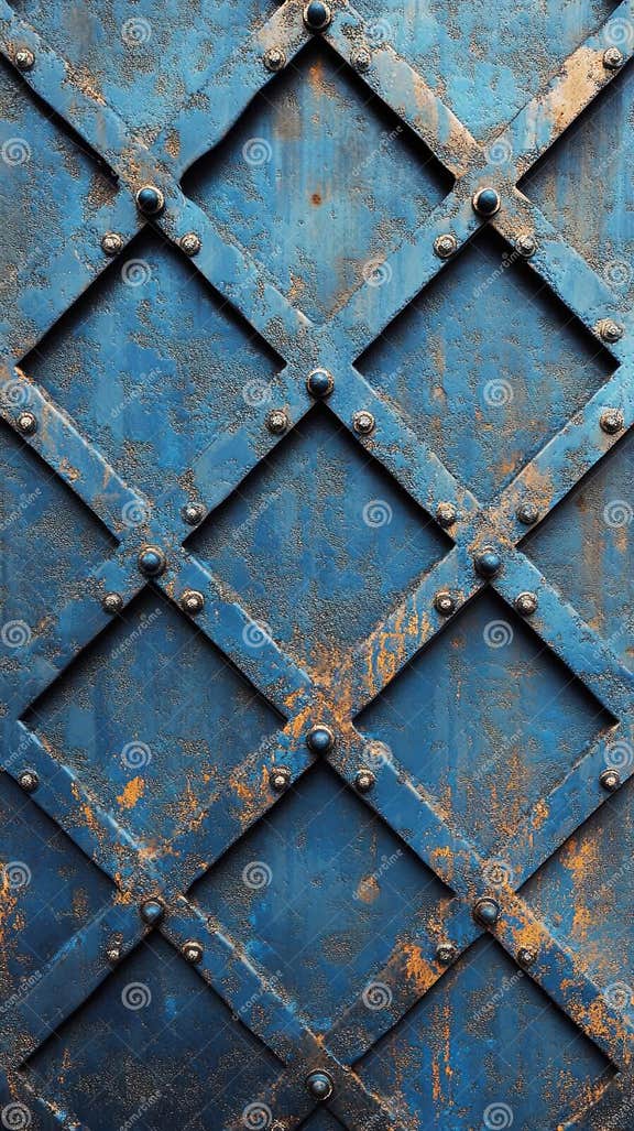 Rustic Blue Metal Gate with Diamond Pattern Stock Illustration ...
