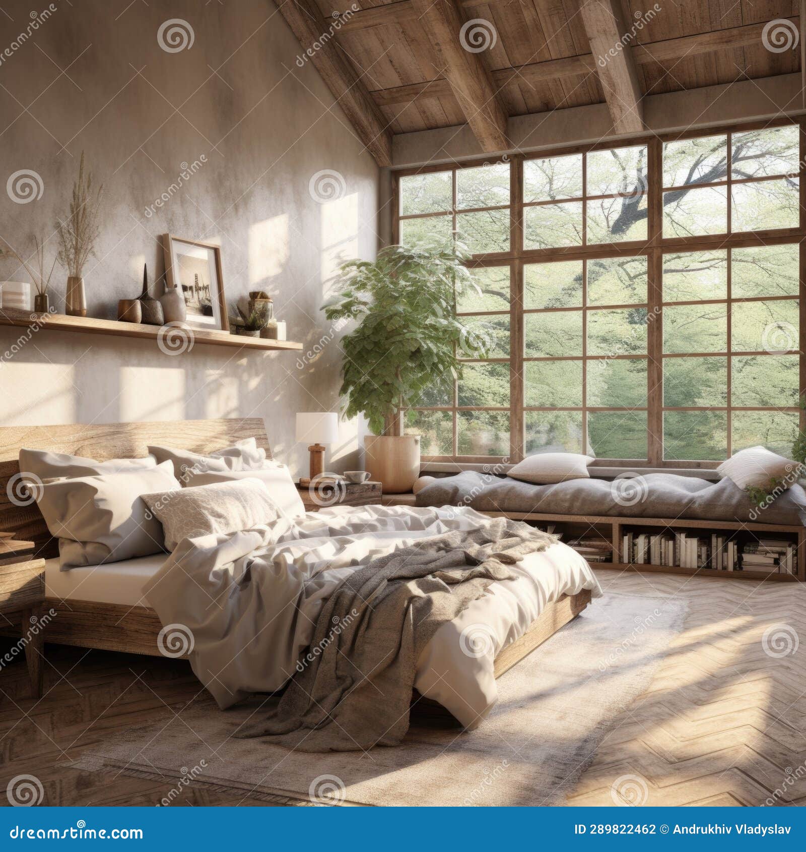 Rustic, Boho Interior Design of Modern Bedroom in Farmhouse Stock ...