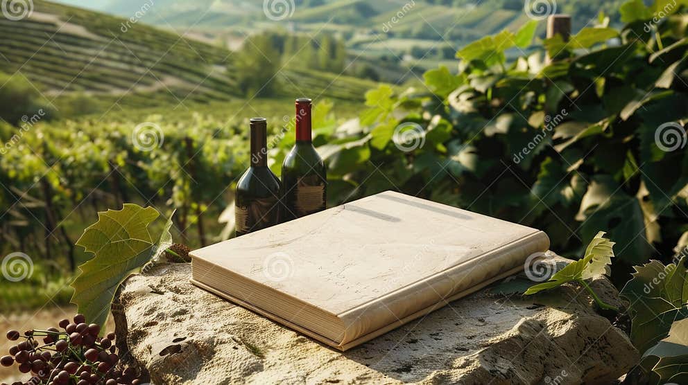 A Rustic Book Mockup Displayed on a Stone Table in a Lush Vineyard ...