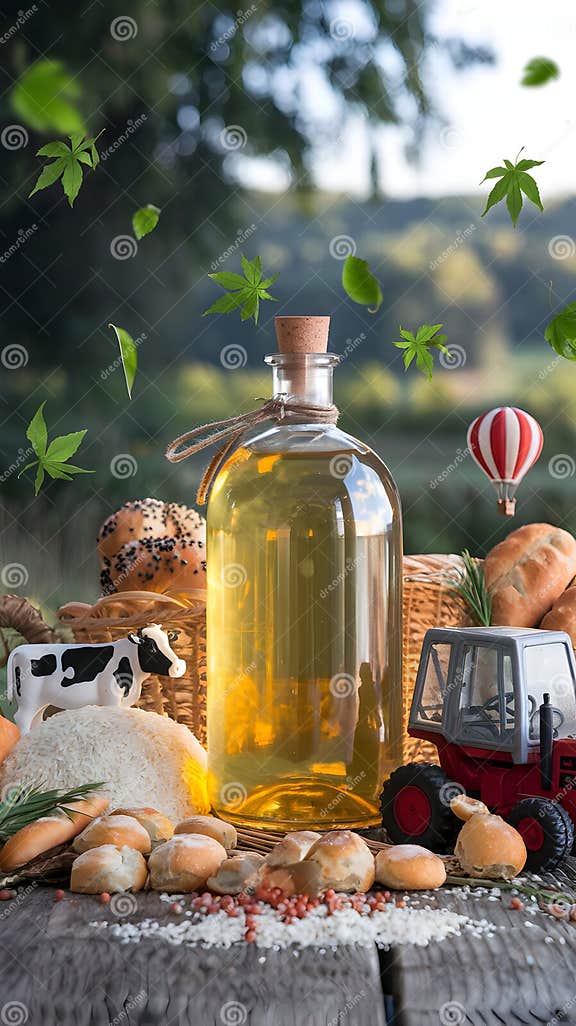 Rustic Bottle and Elements in Creative Culinary Scene Stock Illustration - Illustration of barn ...