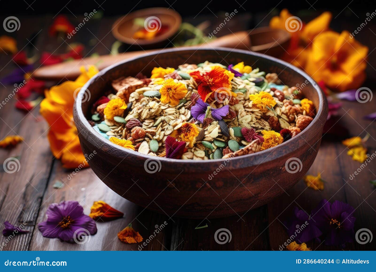 Rustic Bowl Filled with Colorful Granola Mix Stock Photo - Image of ...