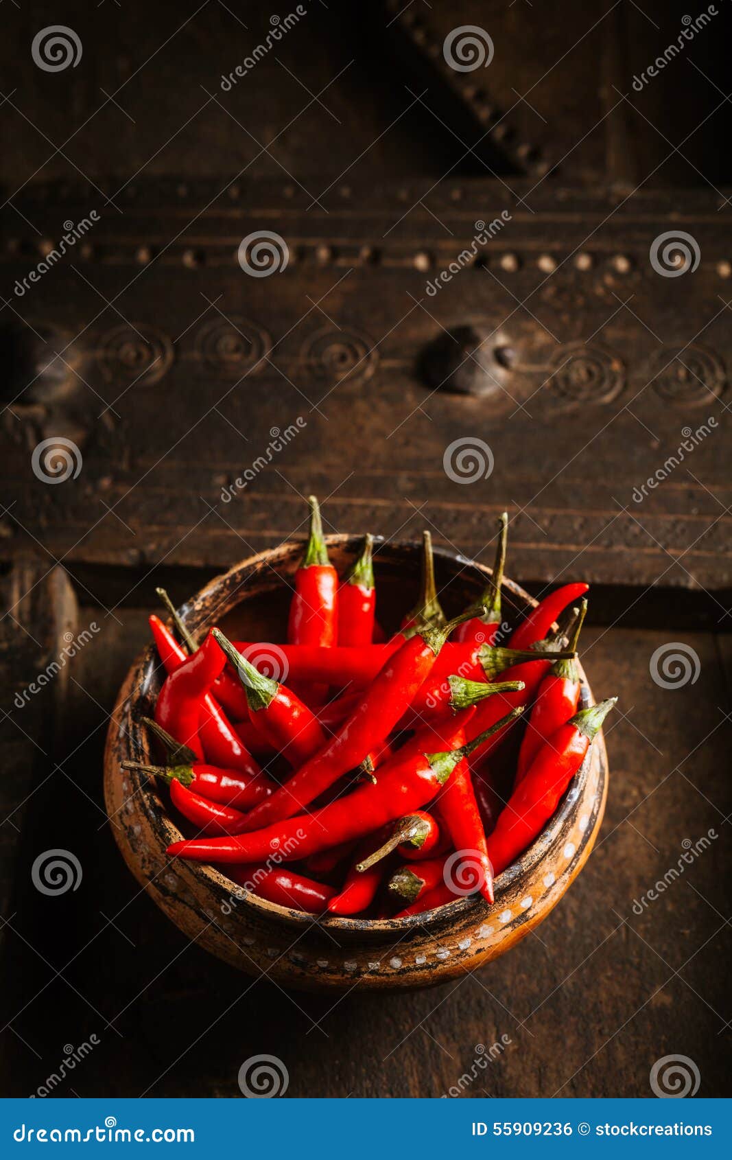 Rustic Bowl Filled with Red Chili Peppers Stock Photo - Image of pepper ...