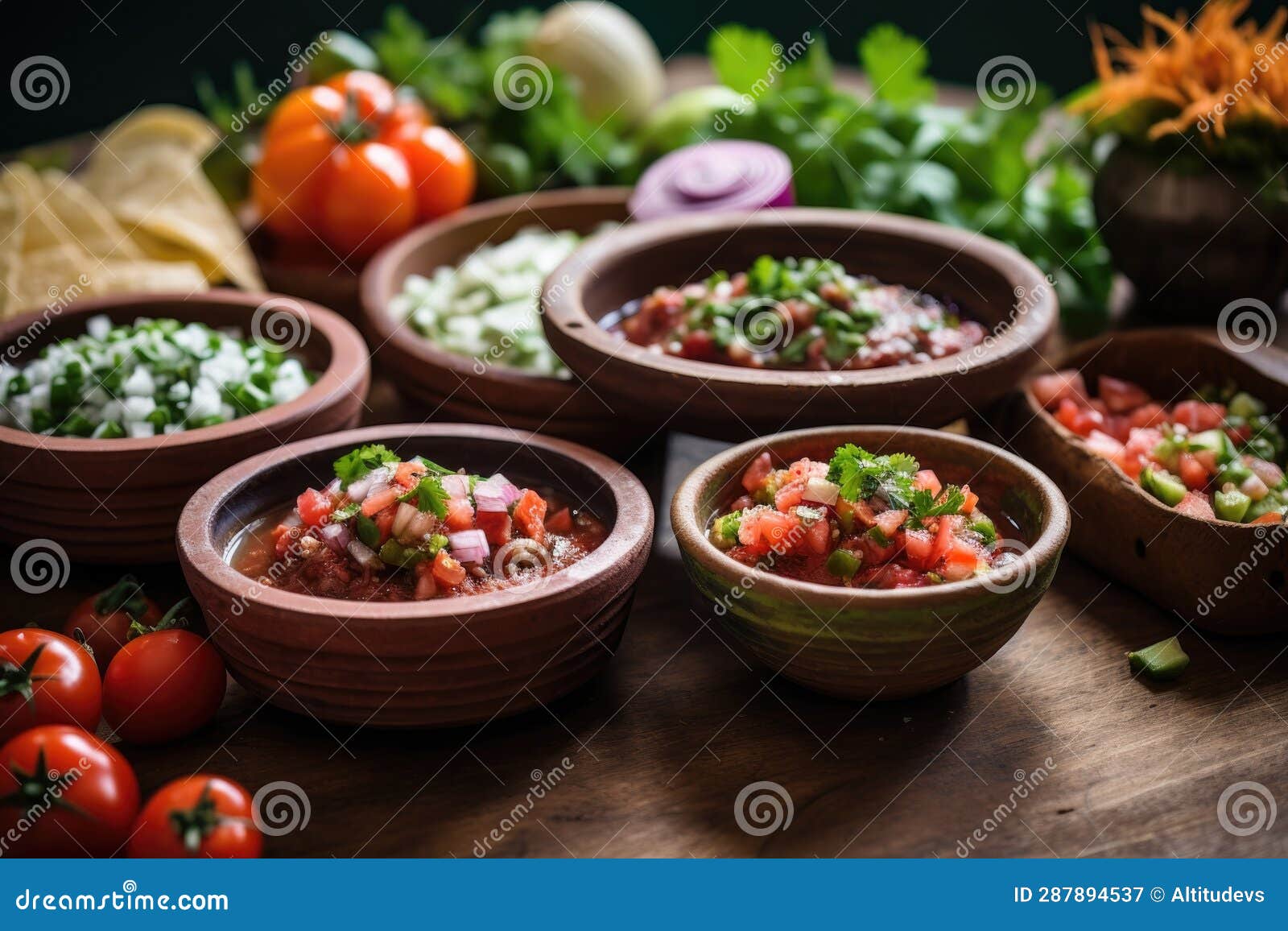 Rustic Bowls Filled with Different Types of Homemade Salsa Stock Image ...