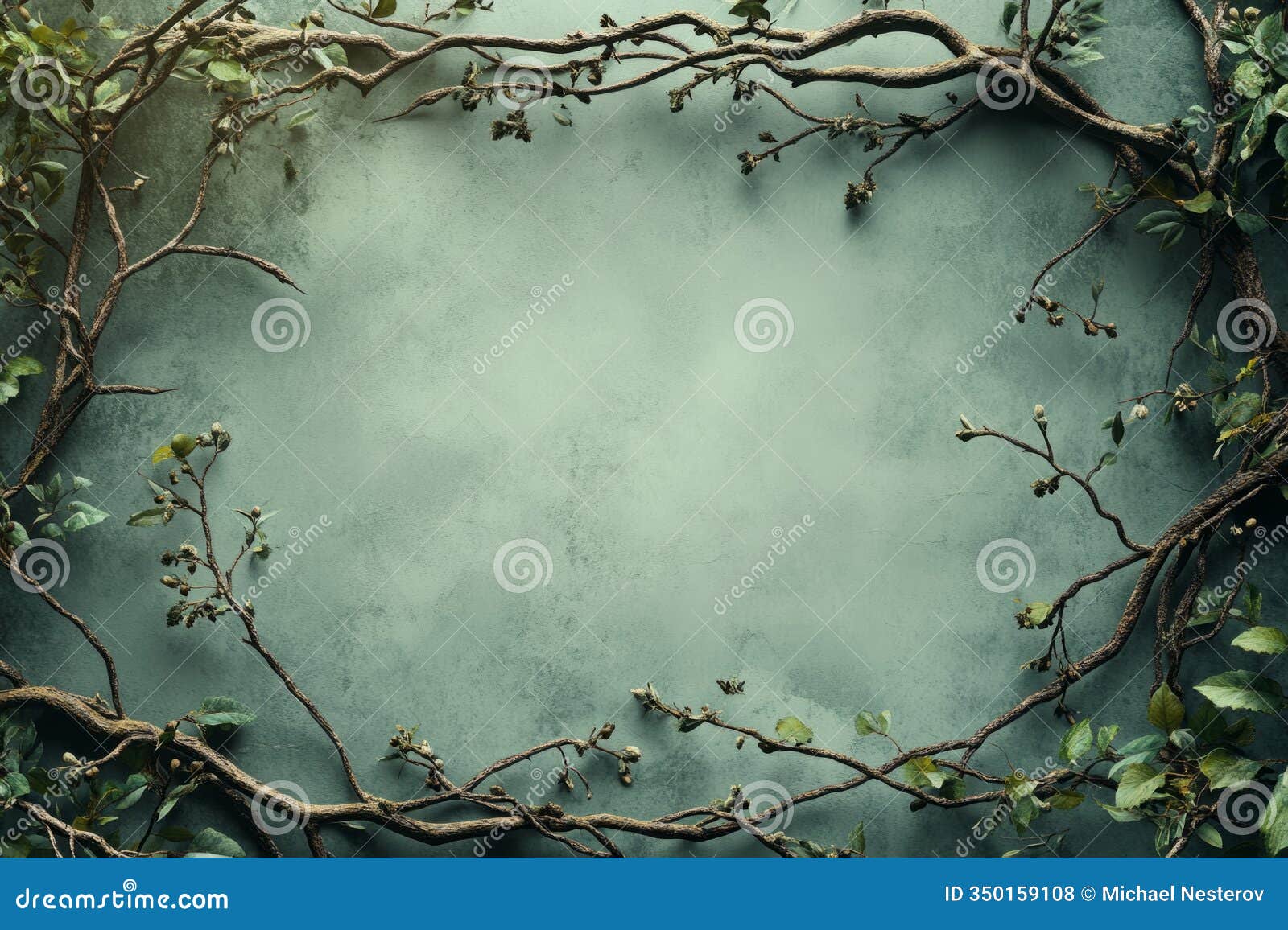 Rustic Branches Forming Border on Textured Green Background Stock Photo ...