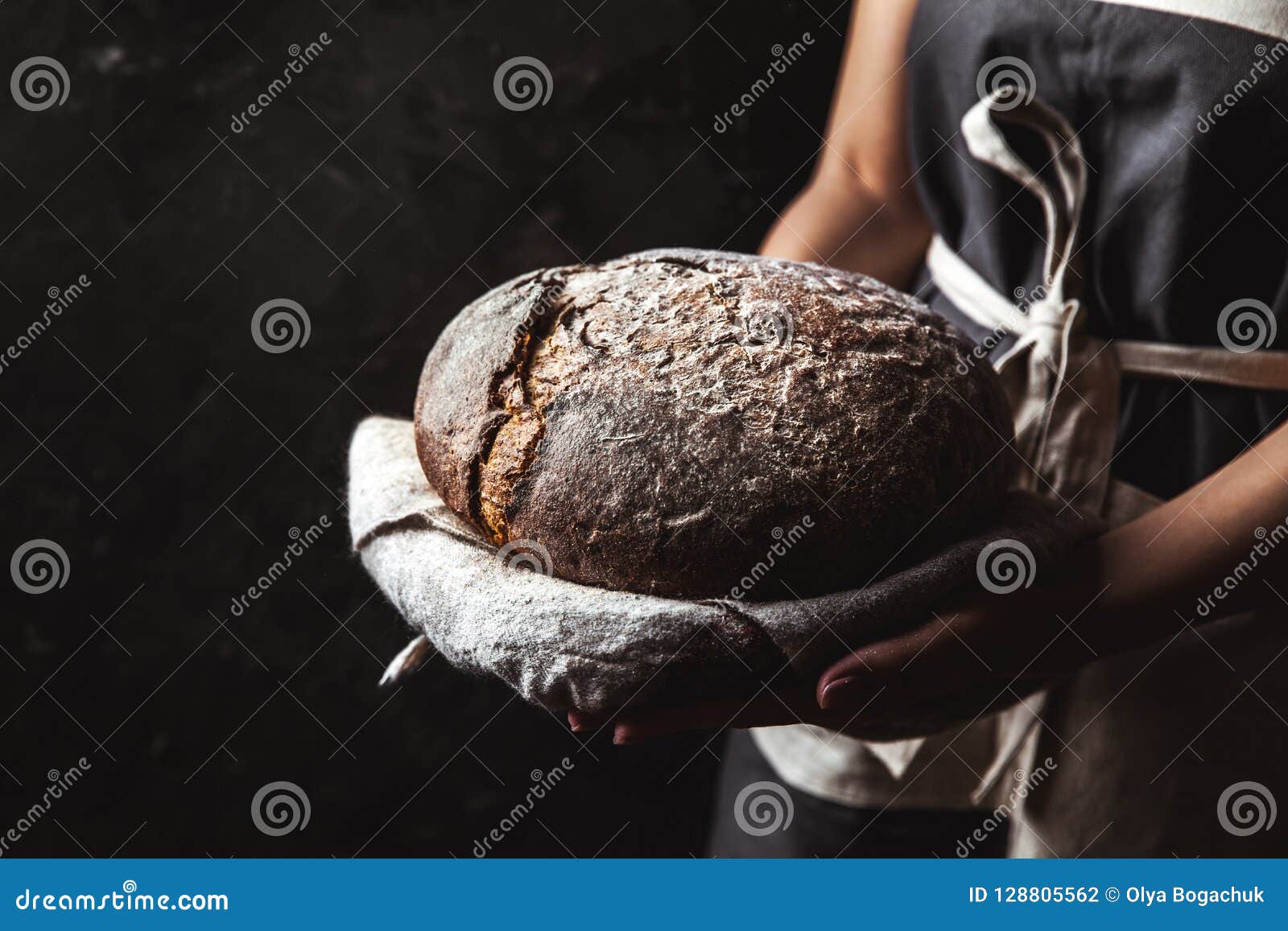 Rustic Bread in Baker Hand, Healthy Food Stock Photo - Image of black ...