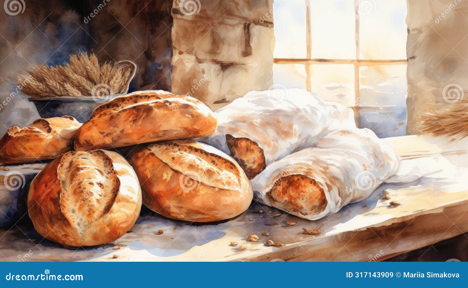 Rustic Bread Bakery Cartoon Illustration - Generative AI. Rustic, Bread ...