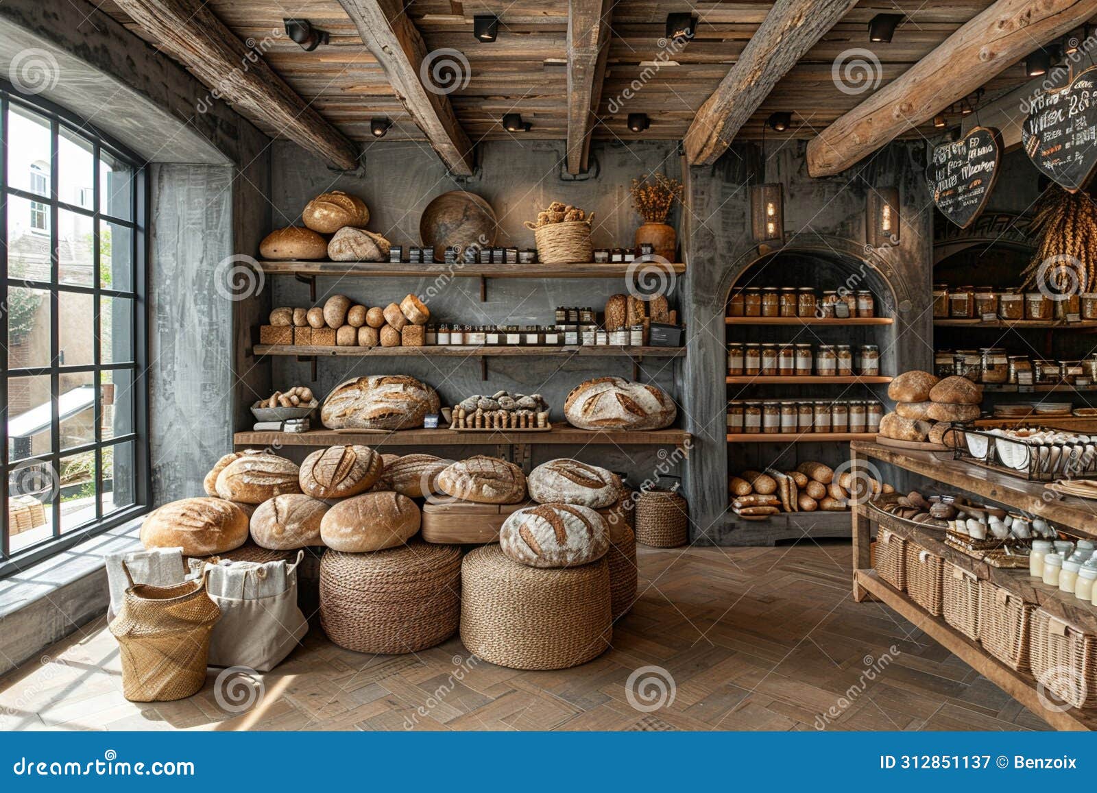 Rustic Bread Bakery with a Wood-fired Oven and Artisan Loaves Stock ...