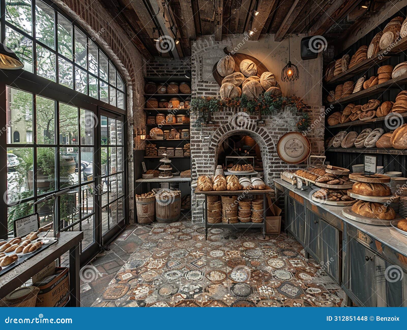 Rustic Bread Bakery with a Wood-fired Oven and Artisan Loaves Stock ...