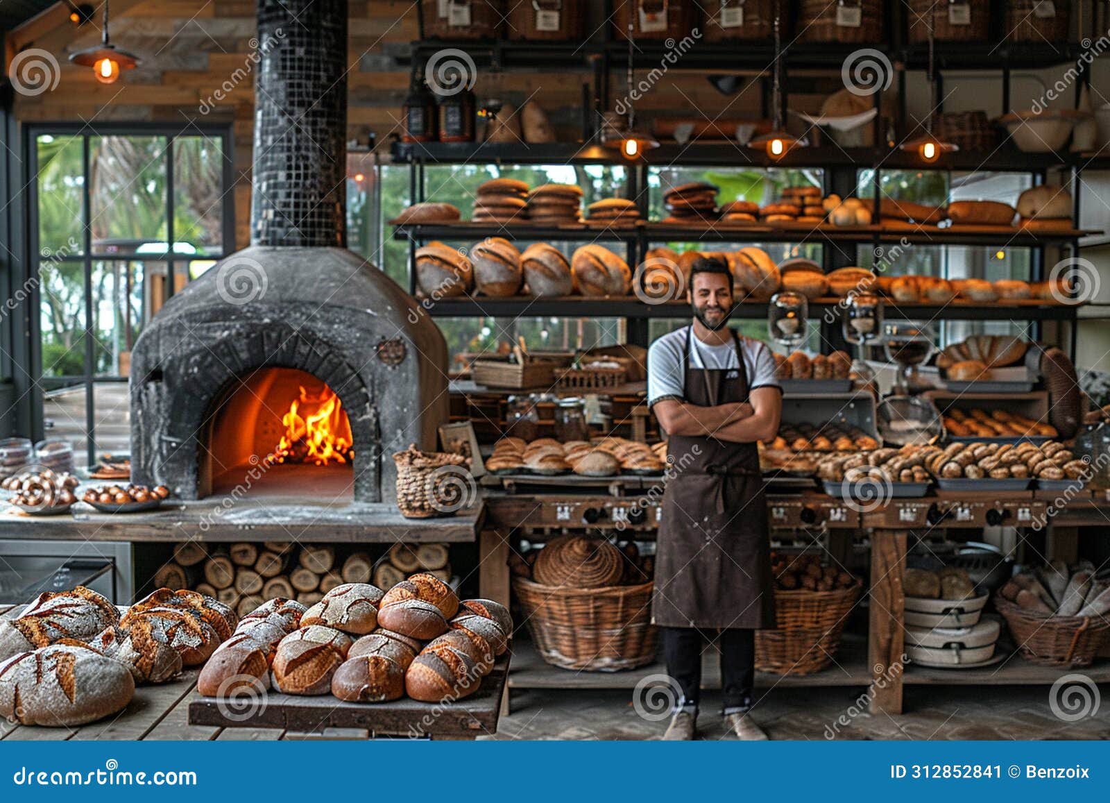 Rustic Bread Bakery with a Wood-fired Oven and Artisan Loaves Stock ...