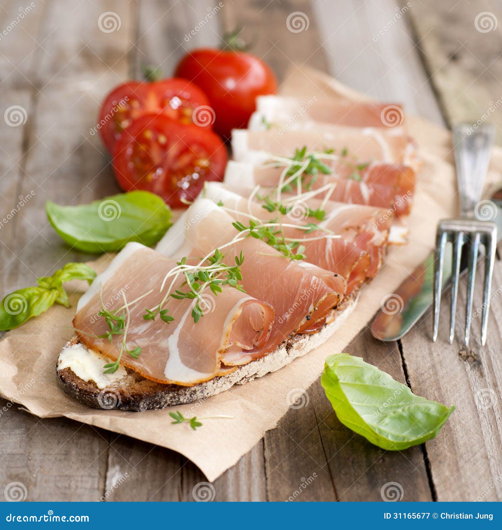 Rustic Bread with Cured Ham Stock Image - Image of herbs, smoked: 31165677