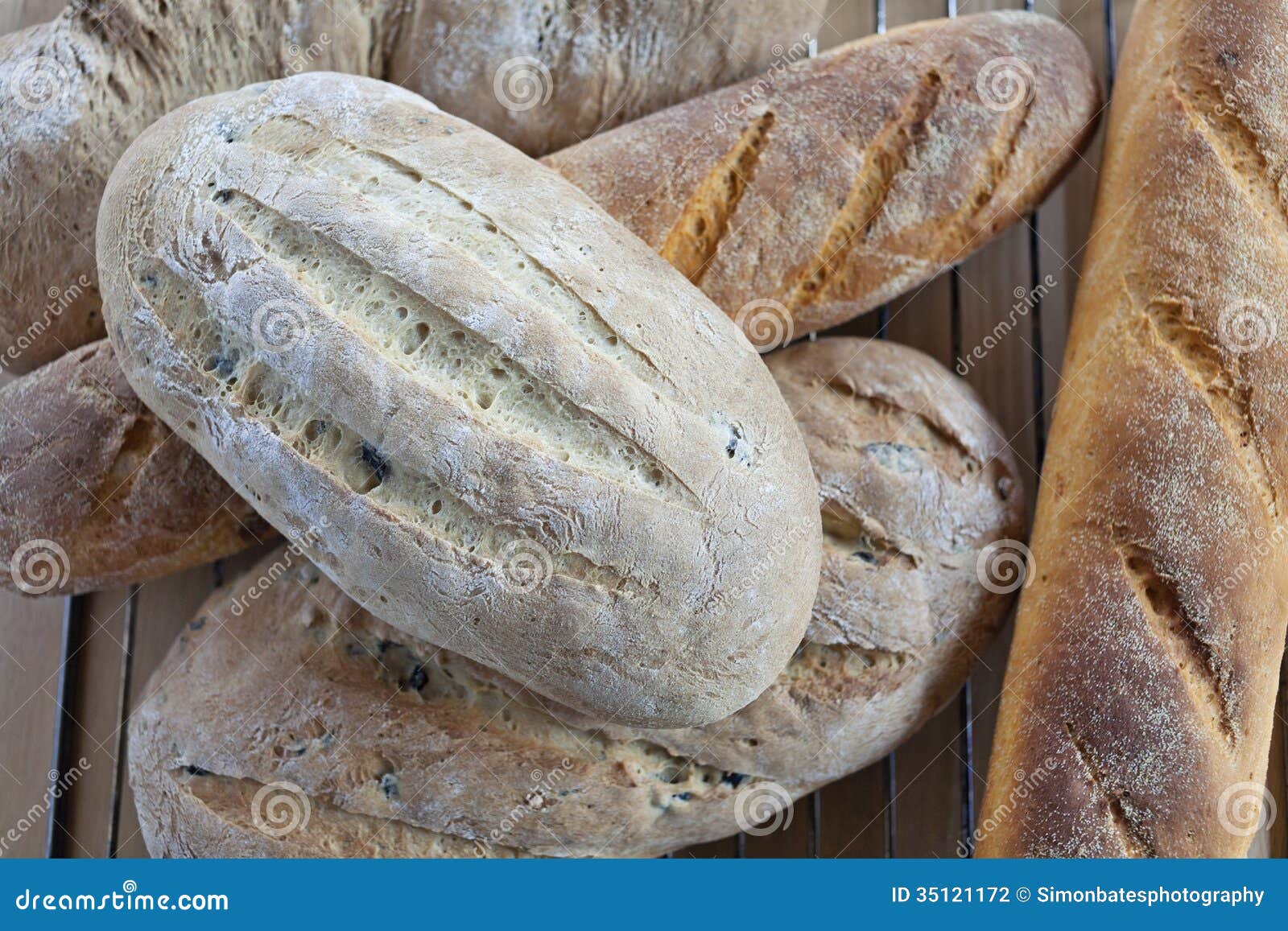 Rustic Bread Loaves and Baguettes Stock Photo - Image of sourdough ...