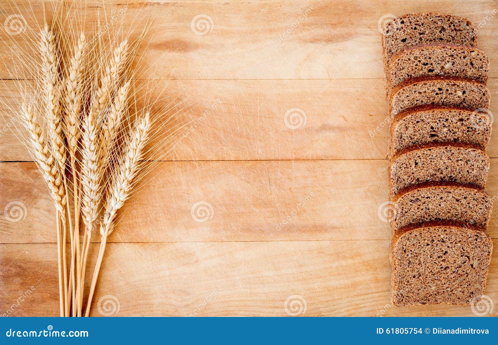 Rustic Bread and Wheat on an Old Vintage Wood Table Stock Photo - Image ...