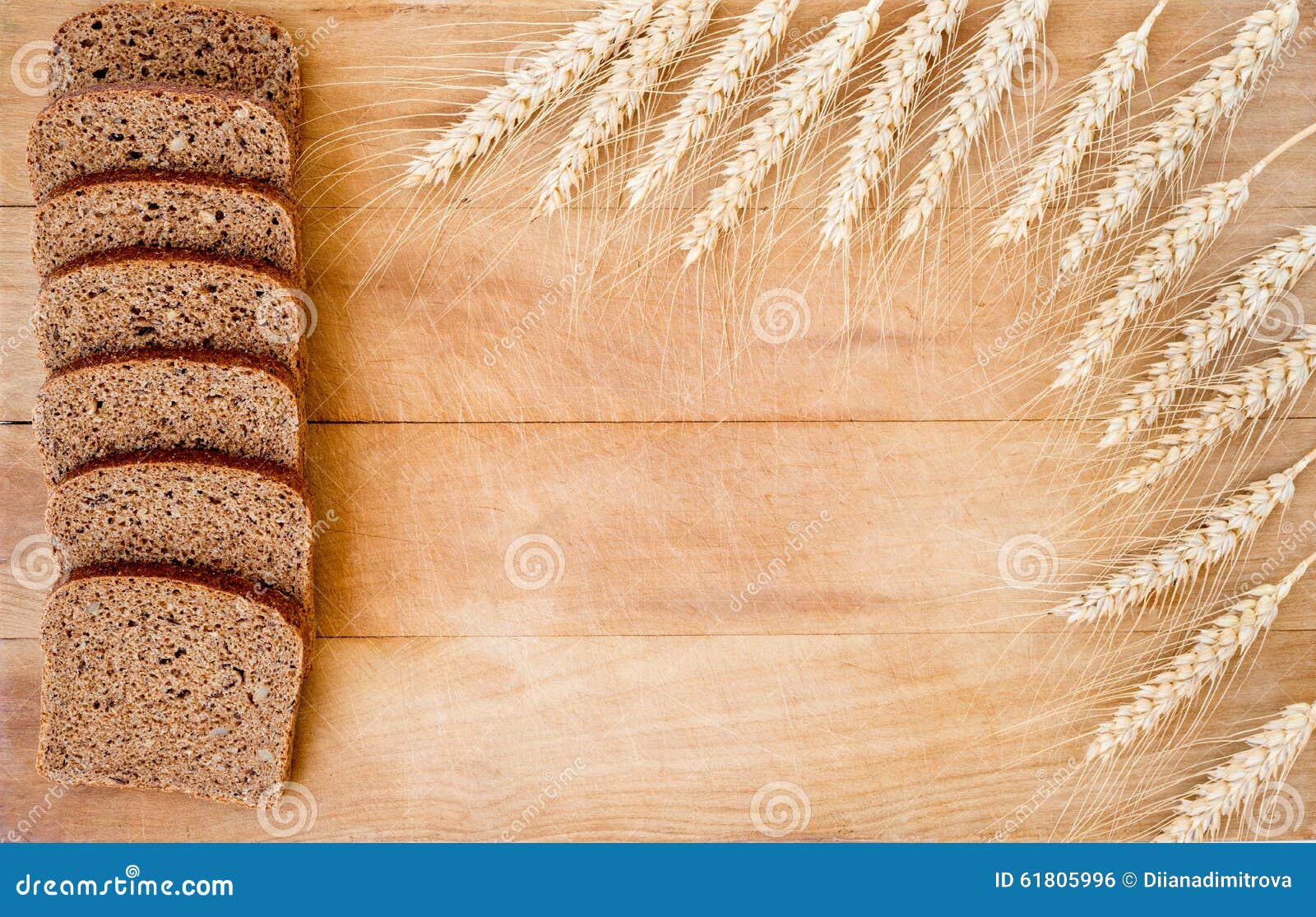 Rustic Bread and Wheat on an Old Vintage Wood Table Stock Photo - Image ...