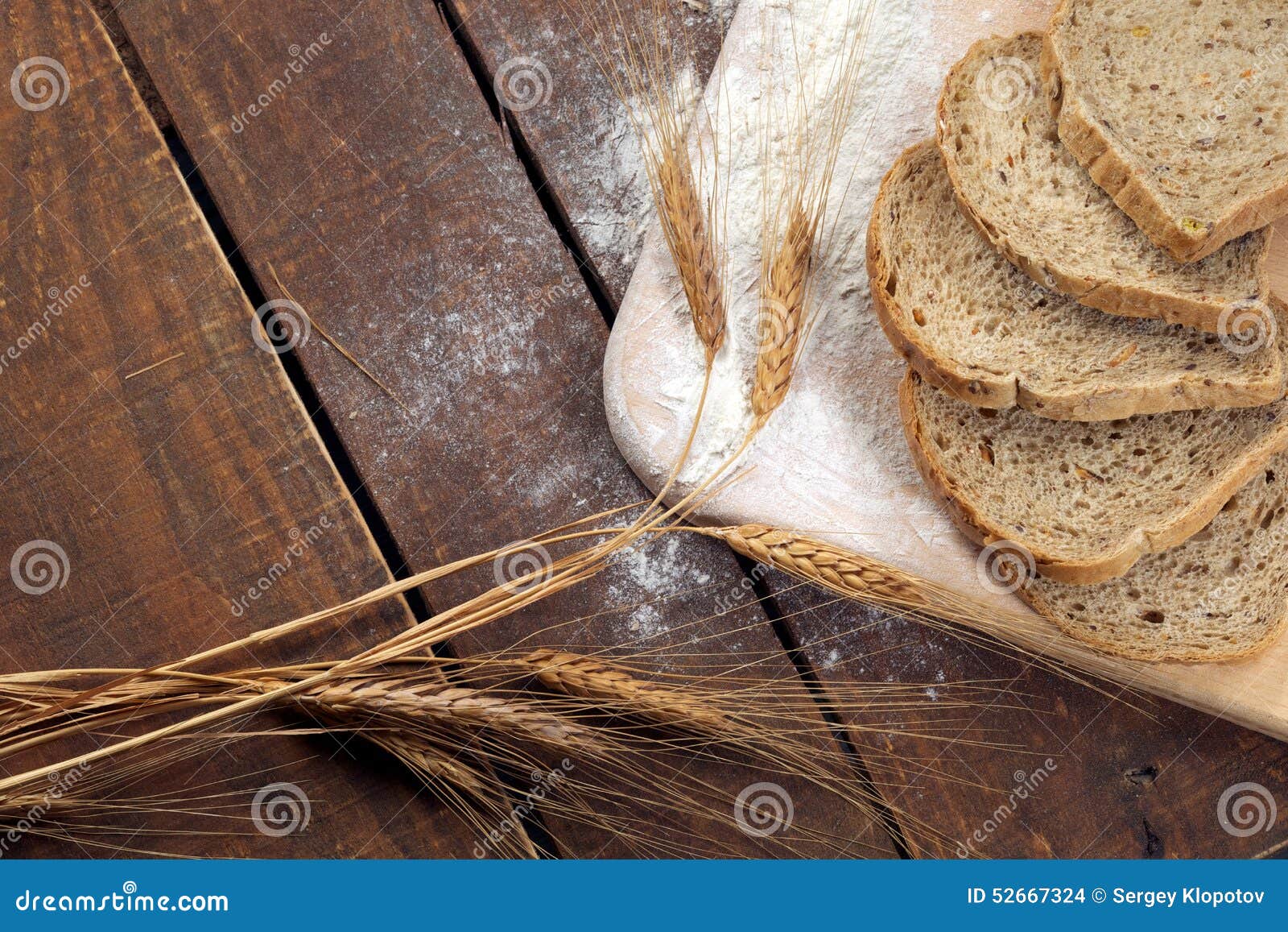 Rustic Bread and Wheat on an Old Vintage Wood Table Stock Photo - Image ...