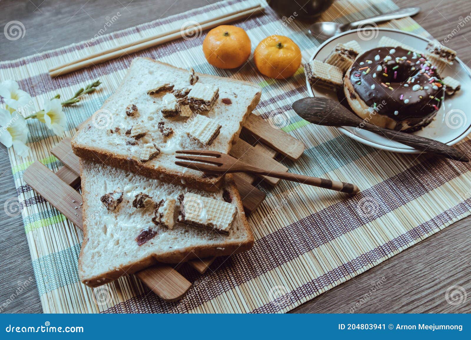 Rustic Breakfast, Bread is Placed on an Artistic Table. Stock Image ...