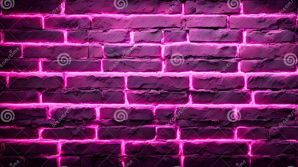 Rustic Brick Wall Illuminated with Vibrant Neon Light, Creating a ...
