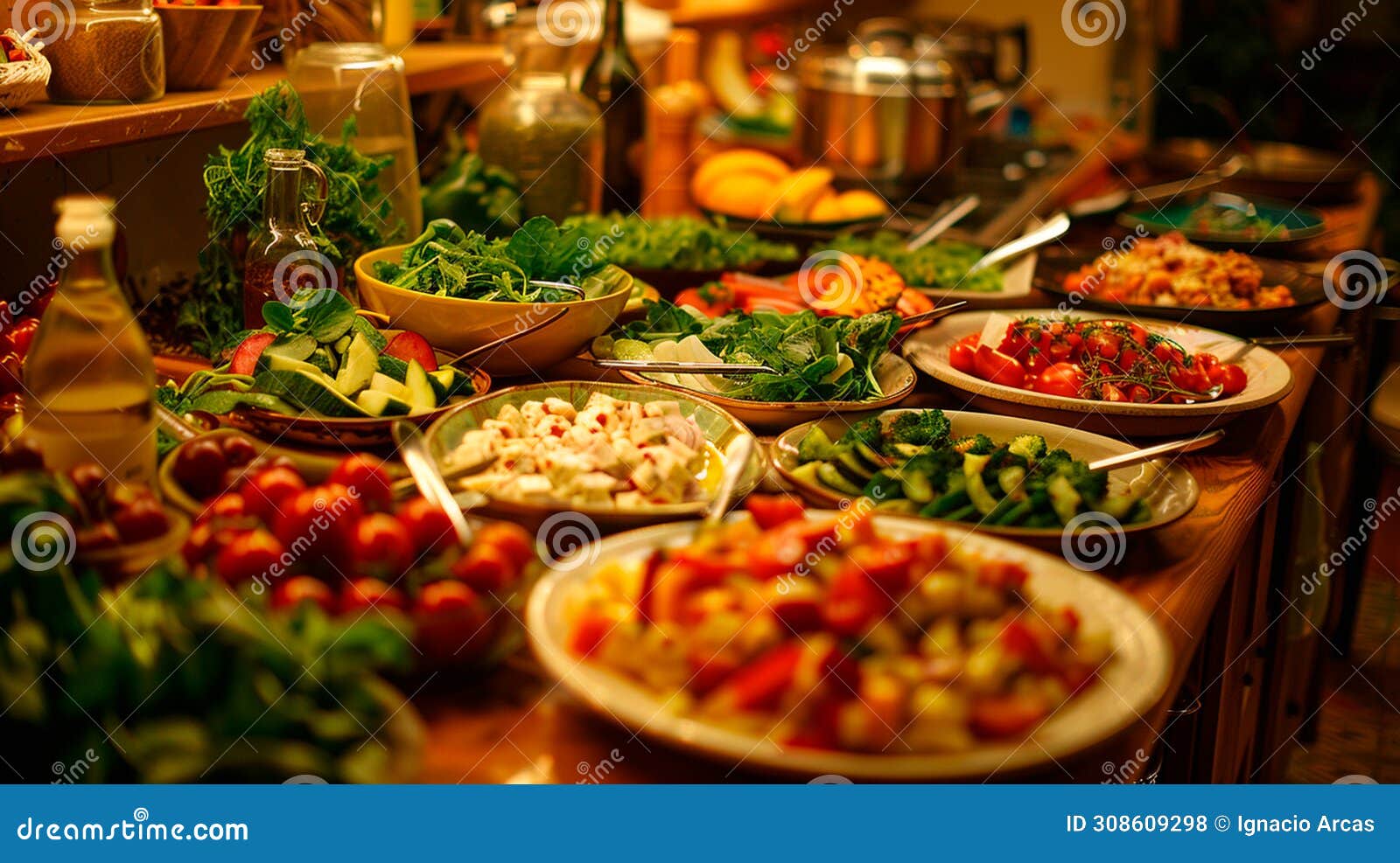 Rustic Buffet with Fresh Vegetables and Salads Stock Illustration ...