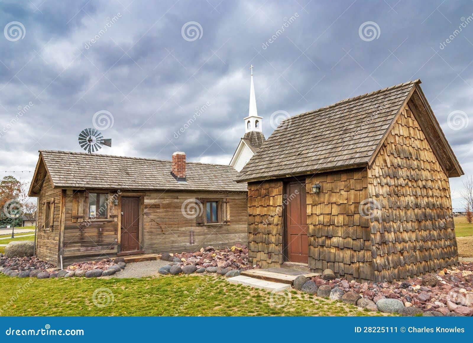 Rustic Buildings with a Wedding Chapel in the Background Stock Image ...