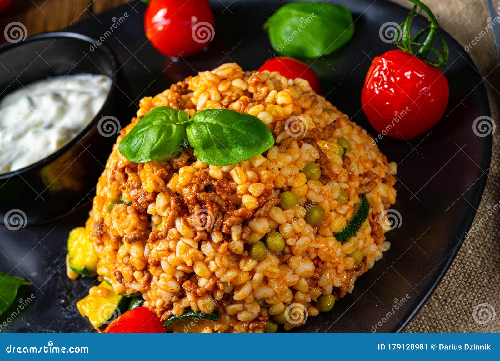 Rustic Bulgur Fried with Minced Meat and Vegetables Stock Image - Image ...