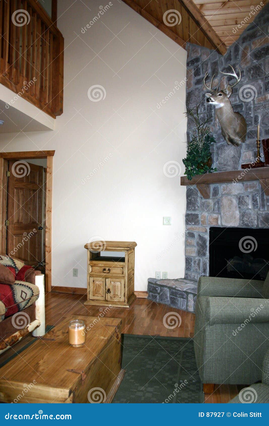 Rustic cabin stock image. Image of fireplace, living, stone - 87927
